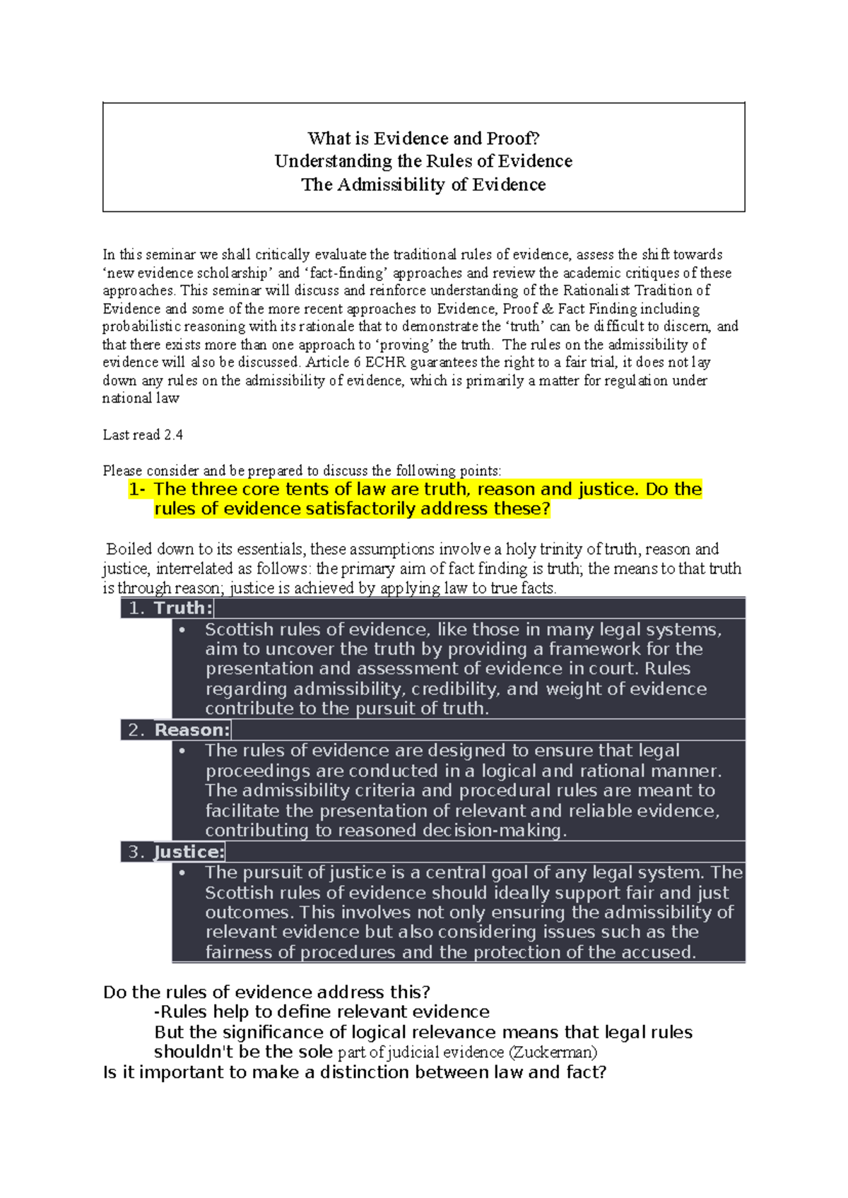 Seminar 1: Exploring Evidence & Proof in Legal Contexts - Studocu