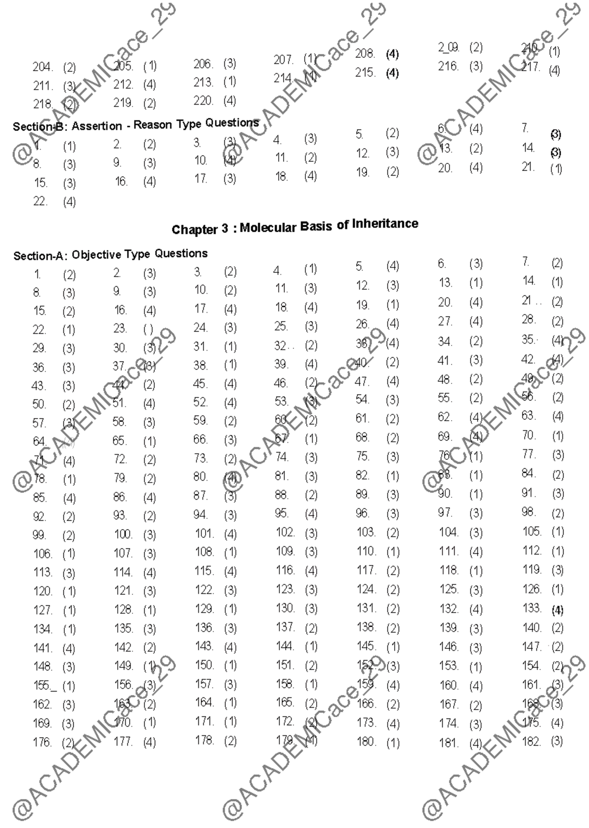 MB XII Answer Key 3: Molecular Basis of Inheritance - Studocu
