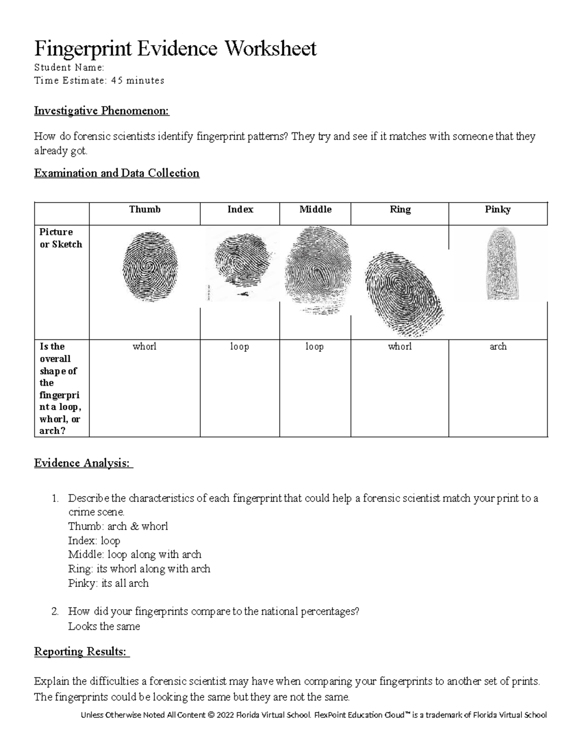 Forensic Science FS101: Fingerprint Evidence Analysis Worksheet - Studocu