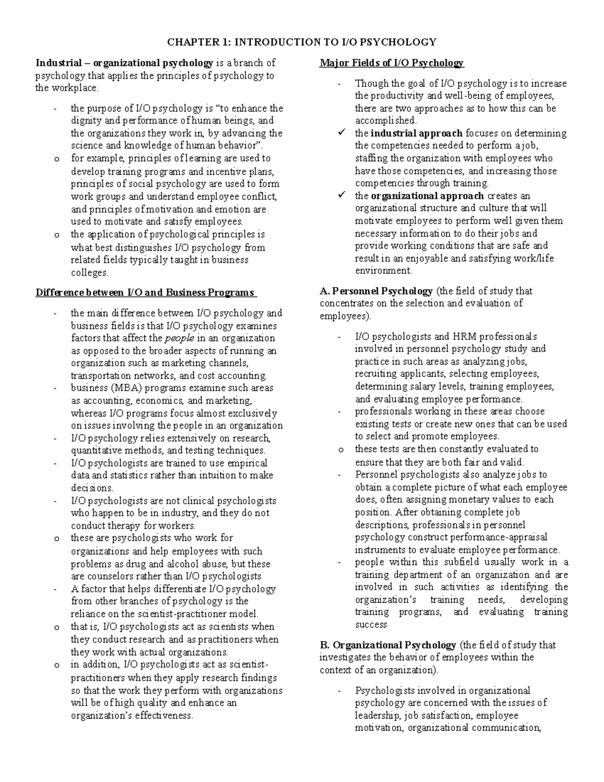I/O Psych 101: Intro to Industrial and Organizational Psychology - Studocu