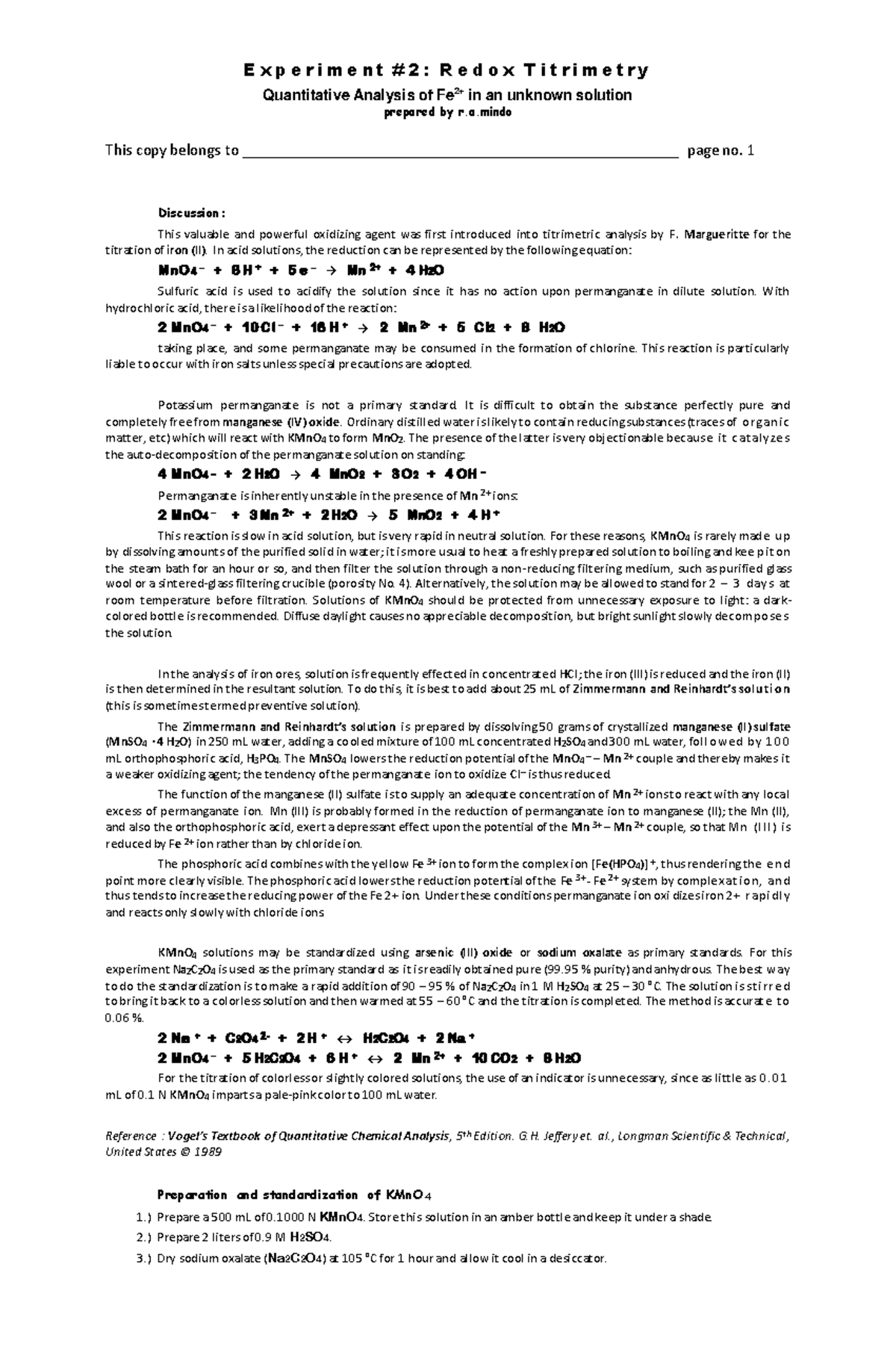 Redox-Titration - Redox Titration Experiment Guidelines - E x p e r i m ...
