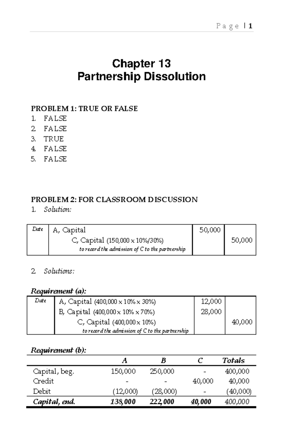 Chapter 13: Partnership Dissolution Solutions and Classroom Activities - Studocu