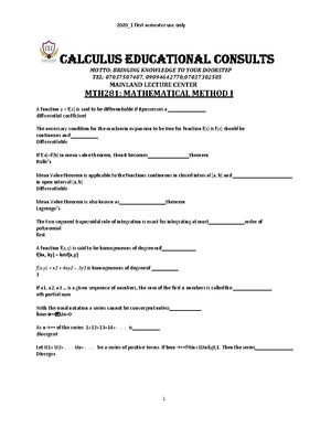 NOUN MTH 281 Lecture 4 2024 2 - LECTURE 4 ( 29 th October, 202 4 ) MTH ...