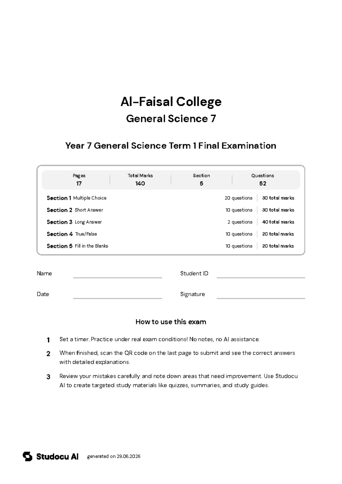 Year 7 General Science Term 1 Final Exam - Studocu