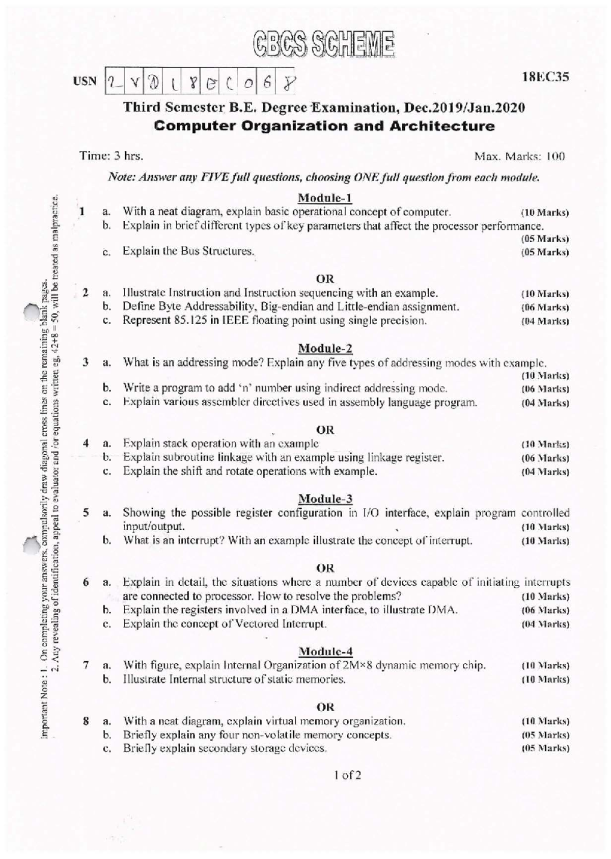 18EC35 - Computer Organization and Architecture Exam Guide - Studocu