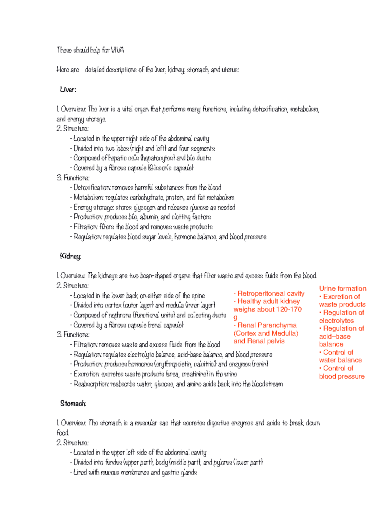 VIVA Aid: Detailed Organ Descriptions for NMCN Practice - Studocu