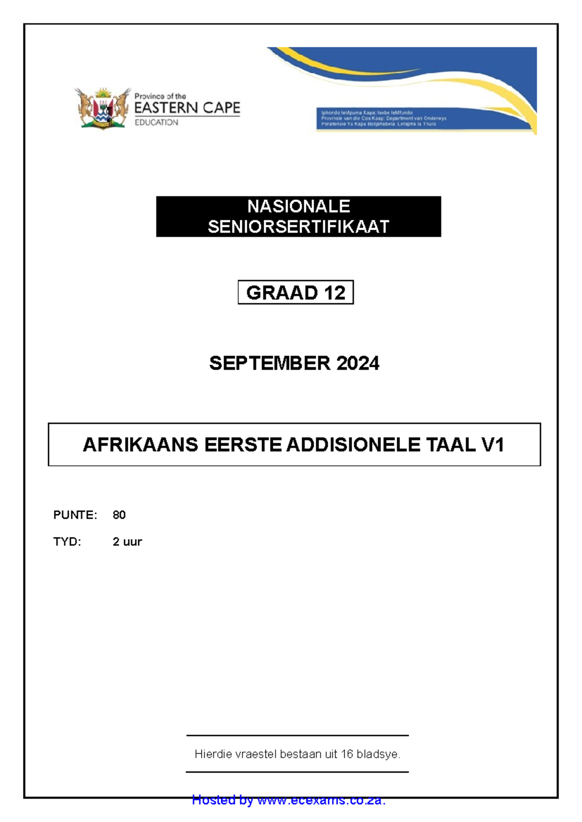 Afrikaans FAL GR12 P1 Sept 2024 Vraestel met Watermerk - Studocu