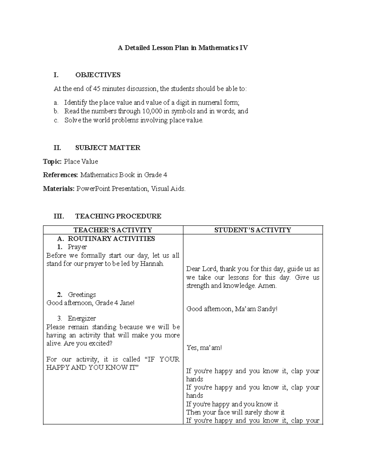 Sandy dlp math - DETAILED LESSON PLAN - A Detailed Lesson Plan in ...