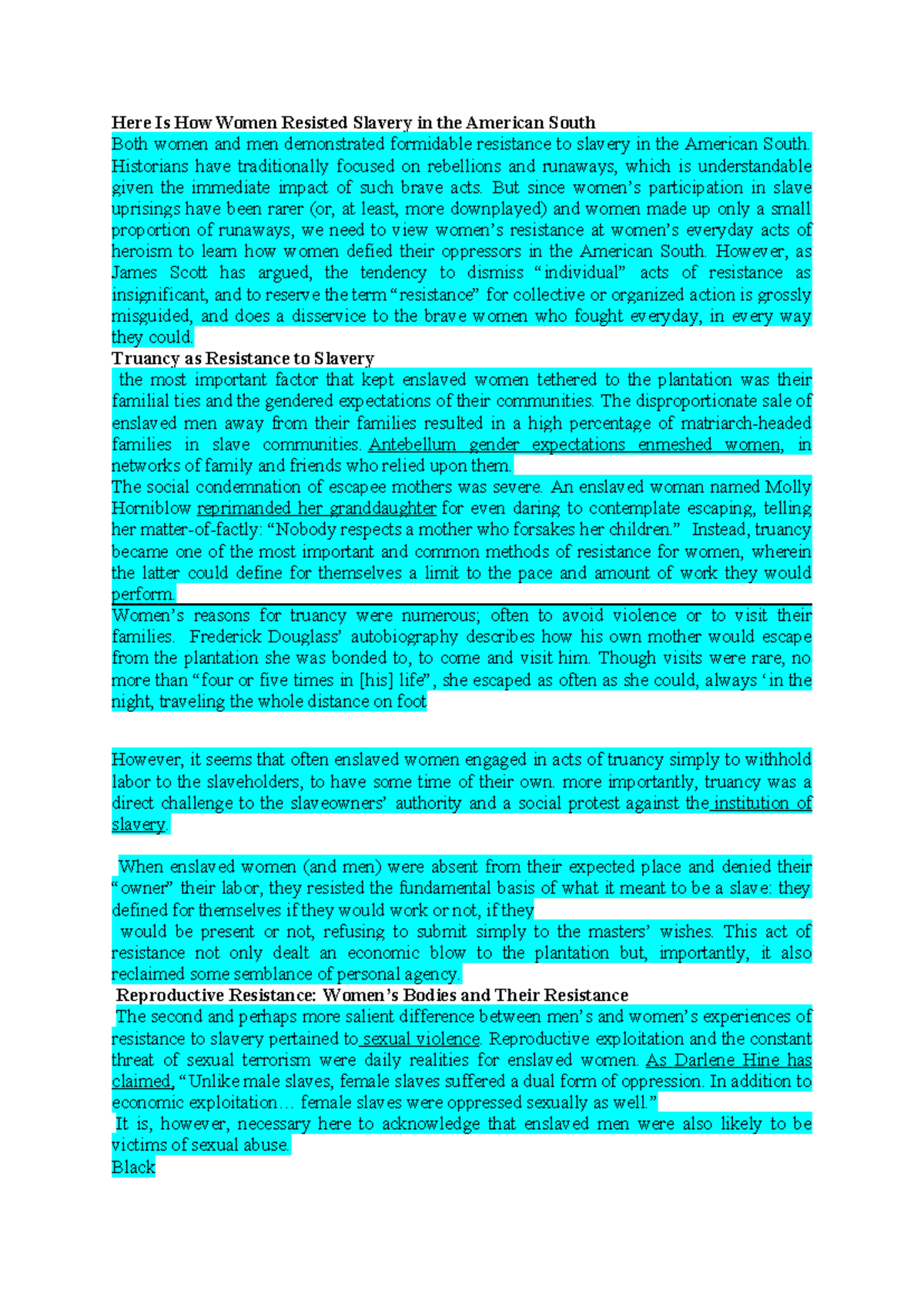 Female Slave Resistance in the American South - HIST 101 Sem 1 - Studocu