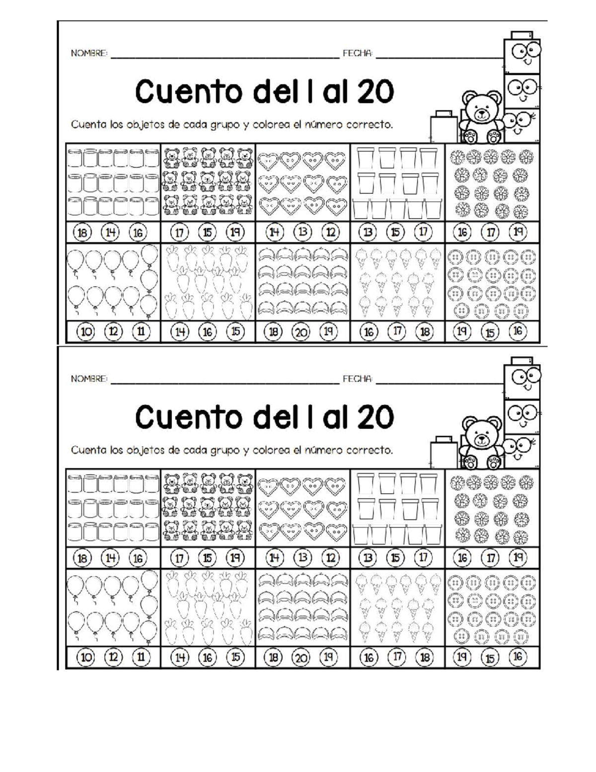Numeros DEL 1 AL 20 - repaso de ,los njumeros del 1 al 20 - NOMBRE ...