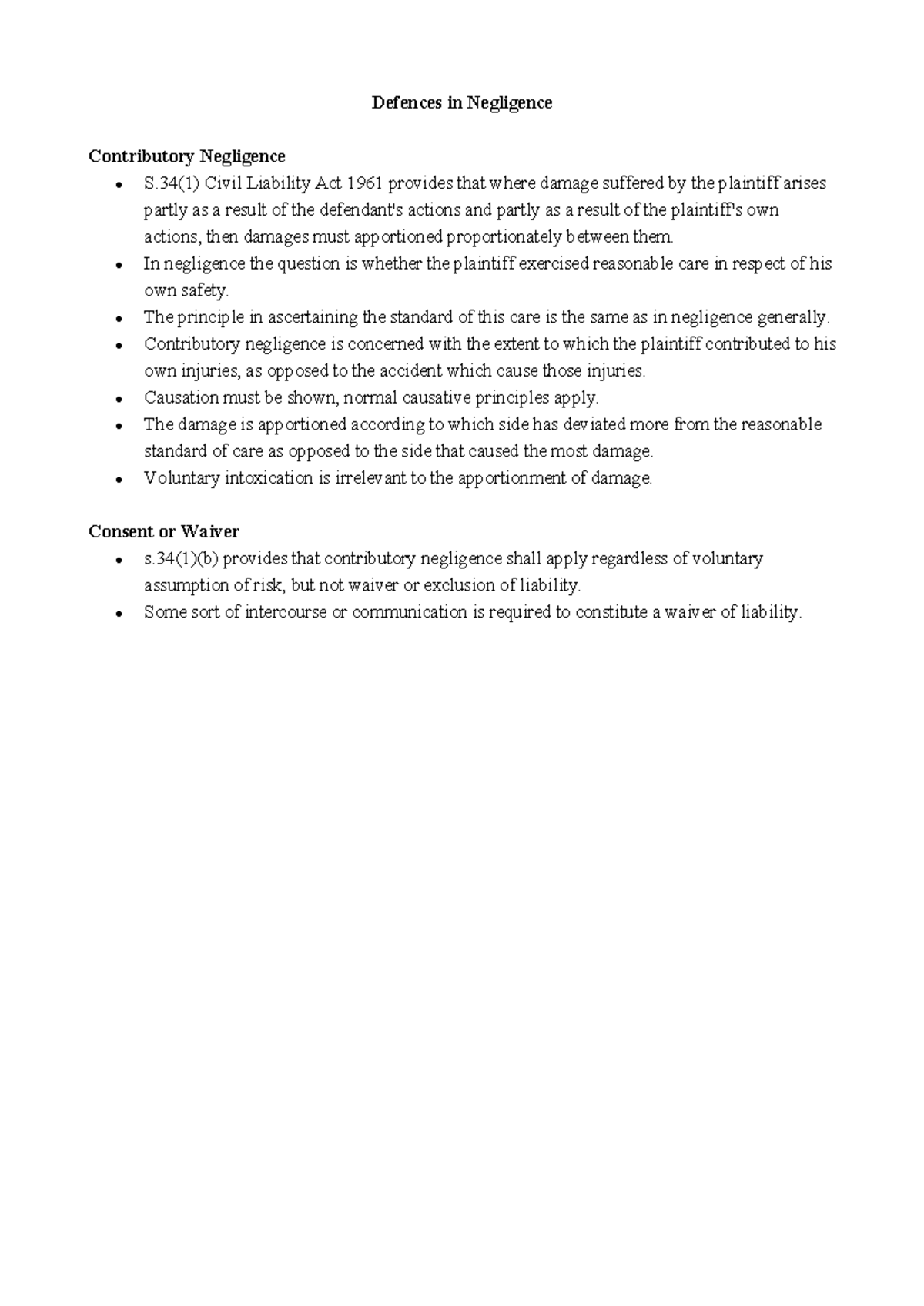 Defences in Negligence: Key Cases & Principles Exam Notes - Studocu
