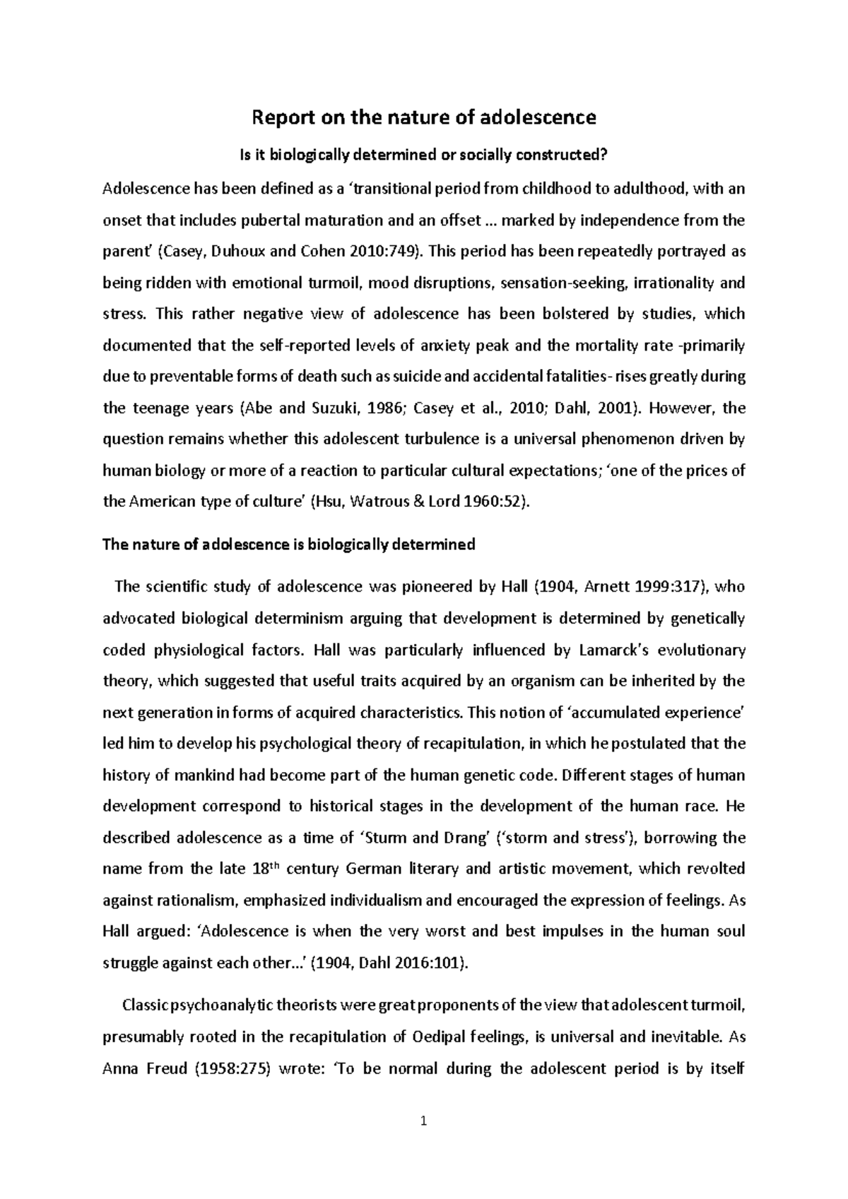 Report on the Nature of Adolescence Is it biologically determined or ...