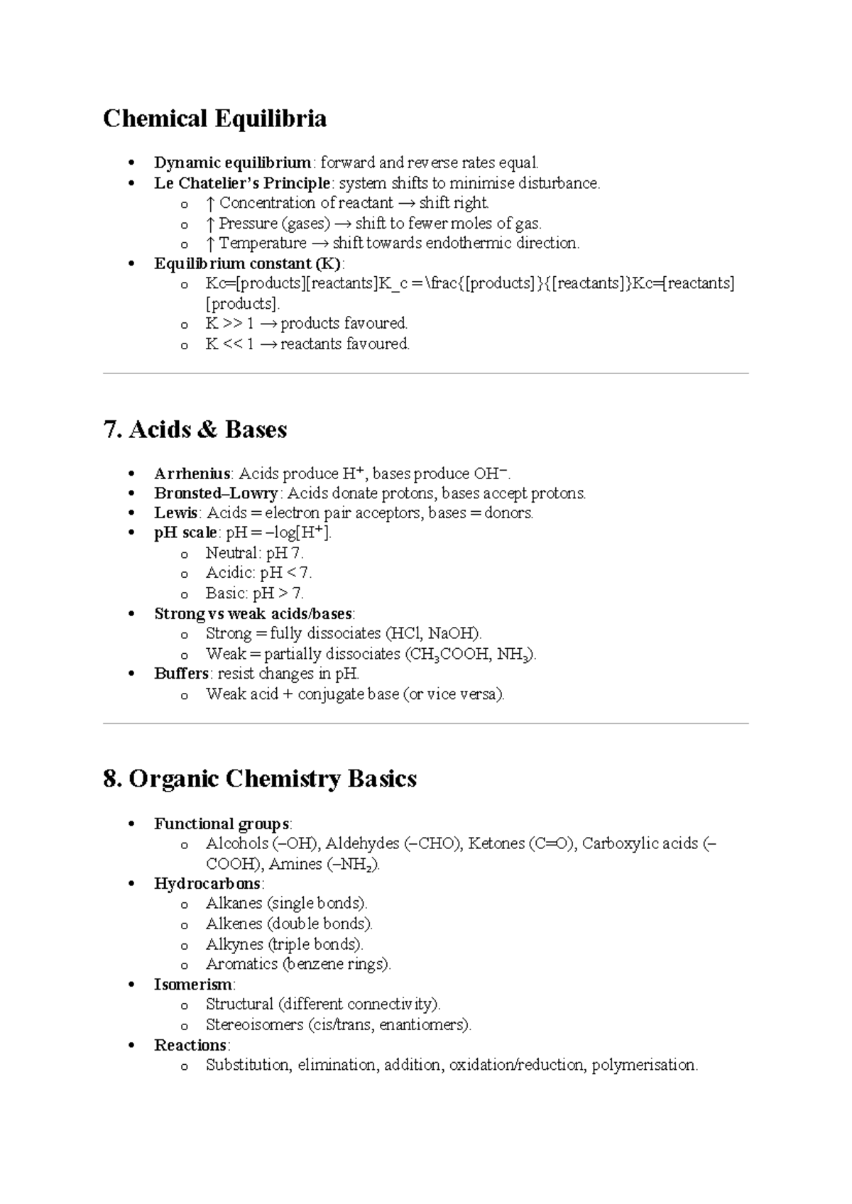 Chemical Equilibria & Acids/Bases: Key Concepts & Definitions - Studocu