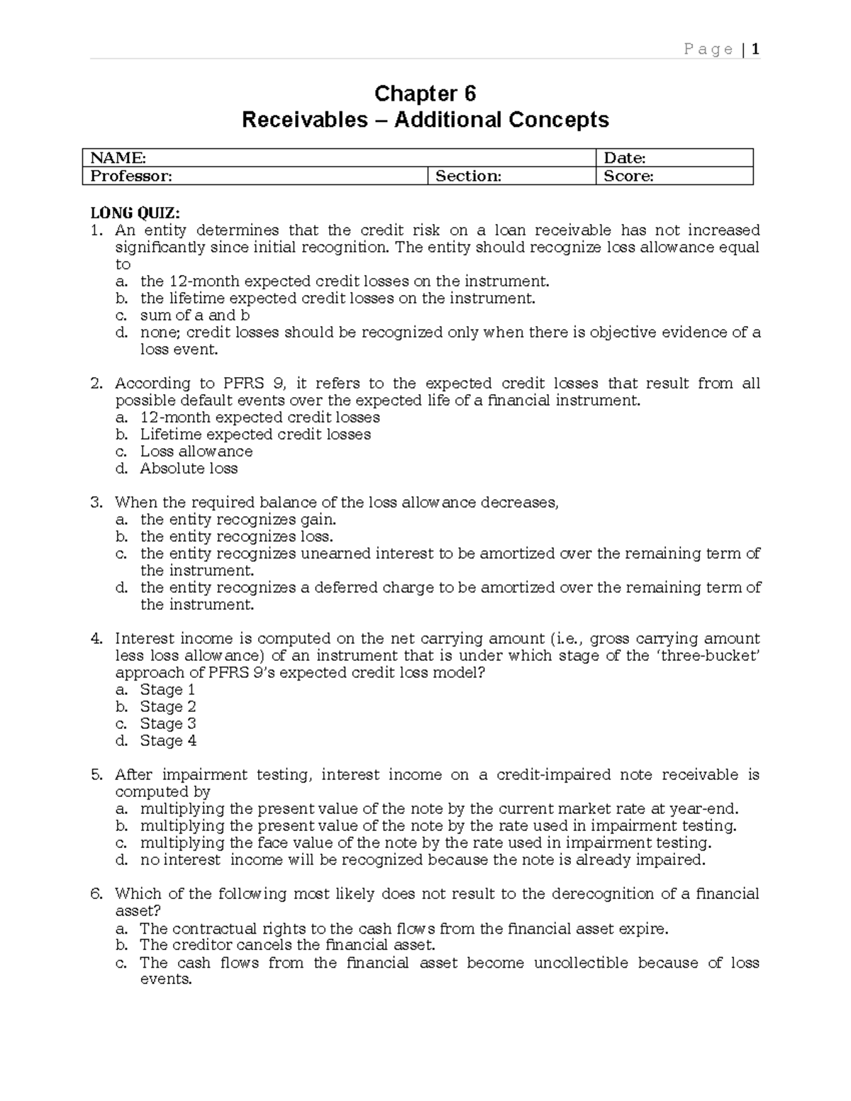 495783930 QUIZ Chapter 6 Receivables Addtl Concepts IA 1 2020 Edition ...
