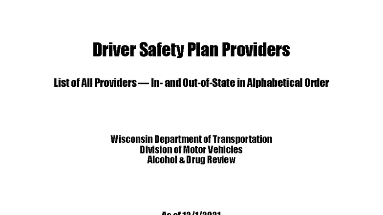 Driver Safety Plan Providers List - Wisconsin DMV - Studocu