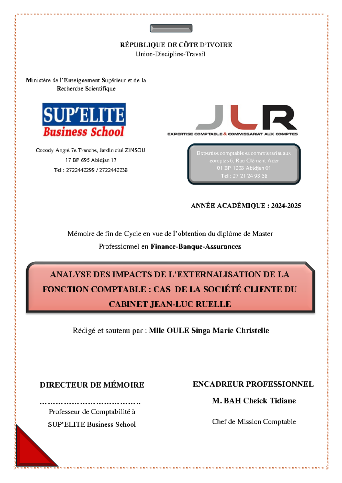Analyse des Impacts de l'Externalisation Comptable - Mémoire Master FP225 - Studocu