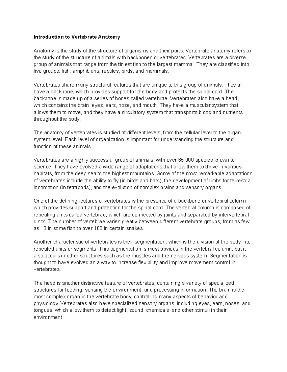 Anatomy of Vertebrates - Introduction to Vertebrate Anatomy Anatomy is ...