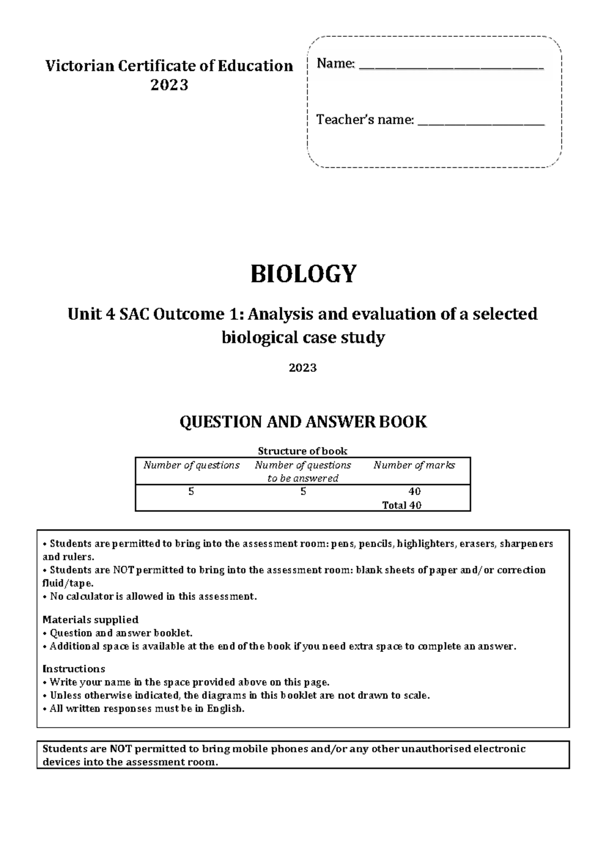 Unit 4 Biology SAC 1 2023 - Case Study Analysis on Immunotherapy - Studocu