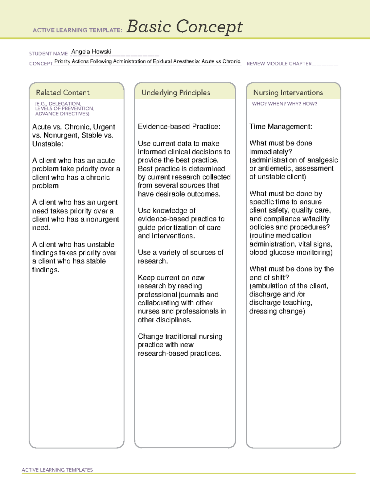 Priority Actions for Epidural Anesthesia: Acute vs Chronic Care ...