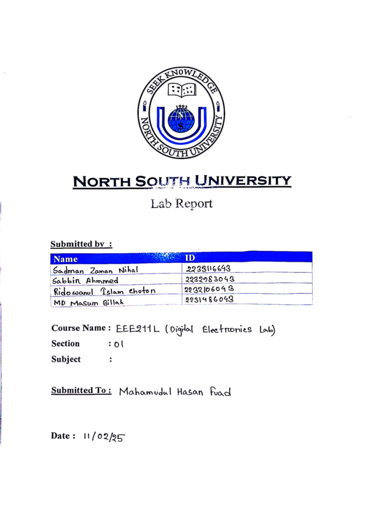 EEE211 L [Digital Logic Gates Lab Report] - Studocu