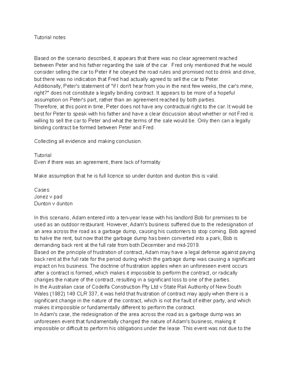 Claws 1001 Tutorial notes - Tutorial notes Based on the scenario ...