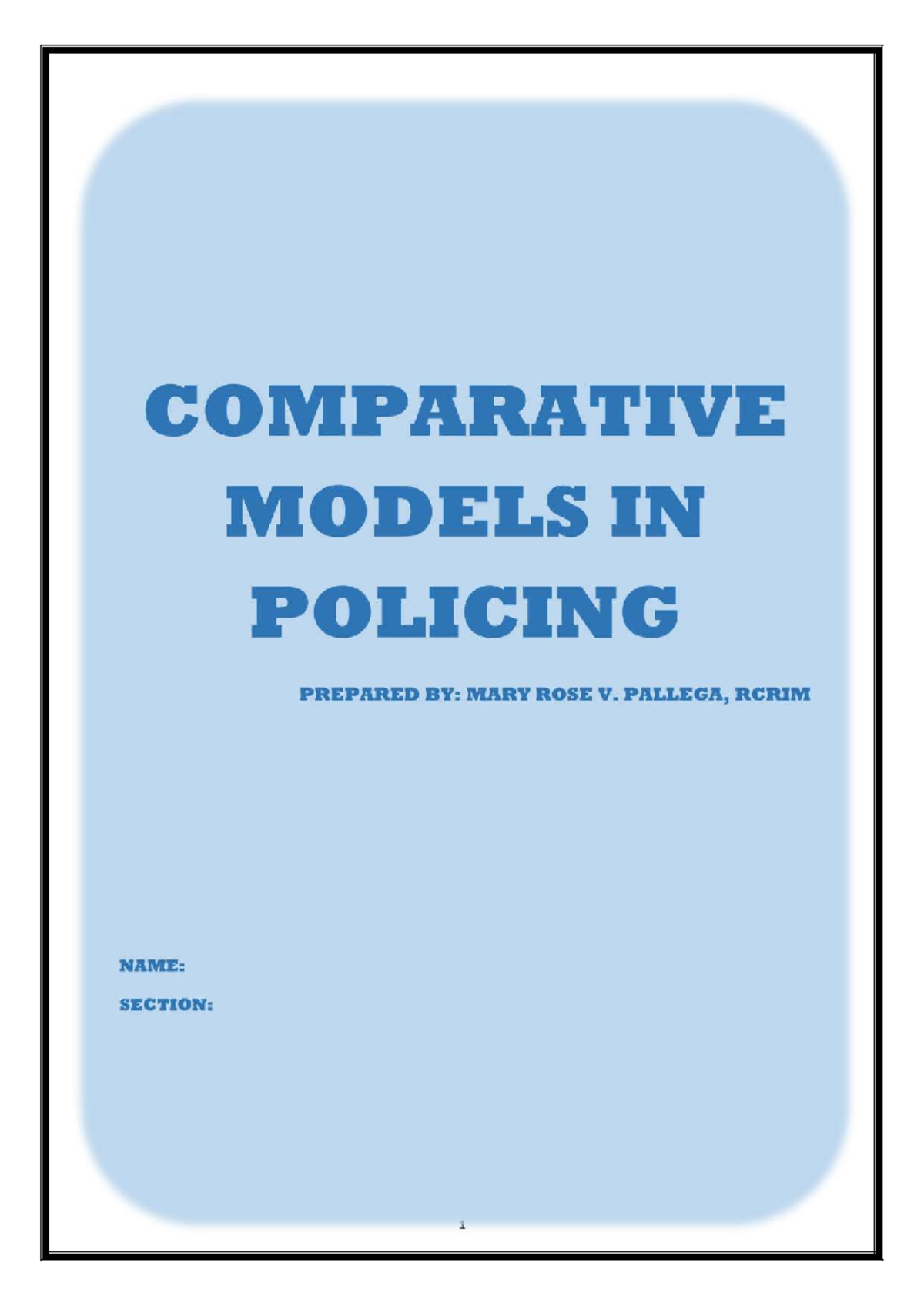 Comparative Models of Policing: Insights and Theories - Studocu