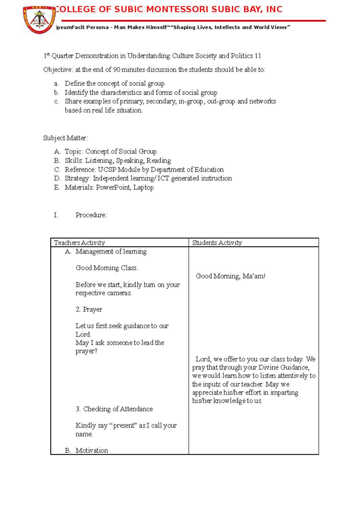 DLP-UCSP - Detailed Lesson Plan on Social Groups and Interactions - Studocu