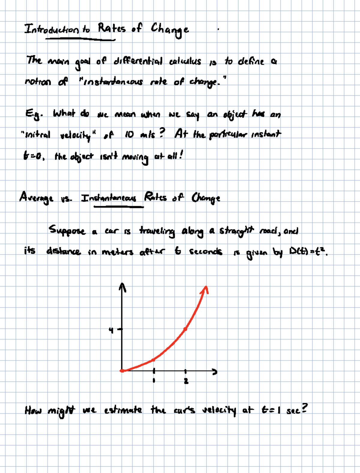 Intro to Rates of Change & Limits (2.1, 2.2) - Outline - Studocu