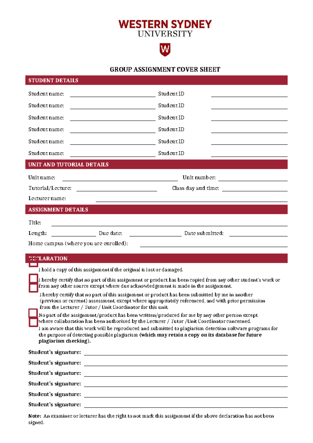 Group Project Cover Sheet - Student Details and Declaration - Studocu