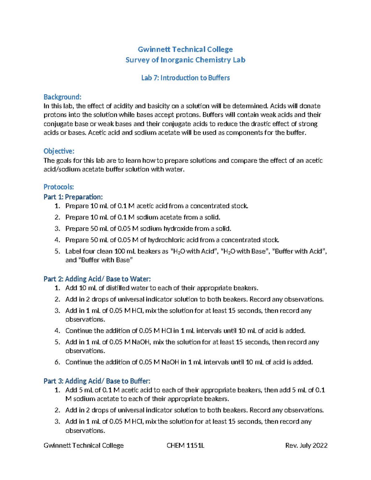 Introduction to Buffers ADA-3 - Gwinnett Technical College Survey of ...