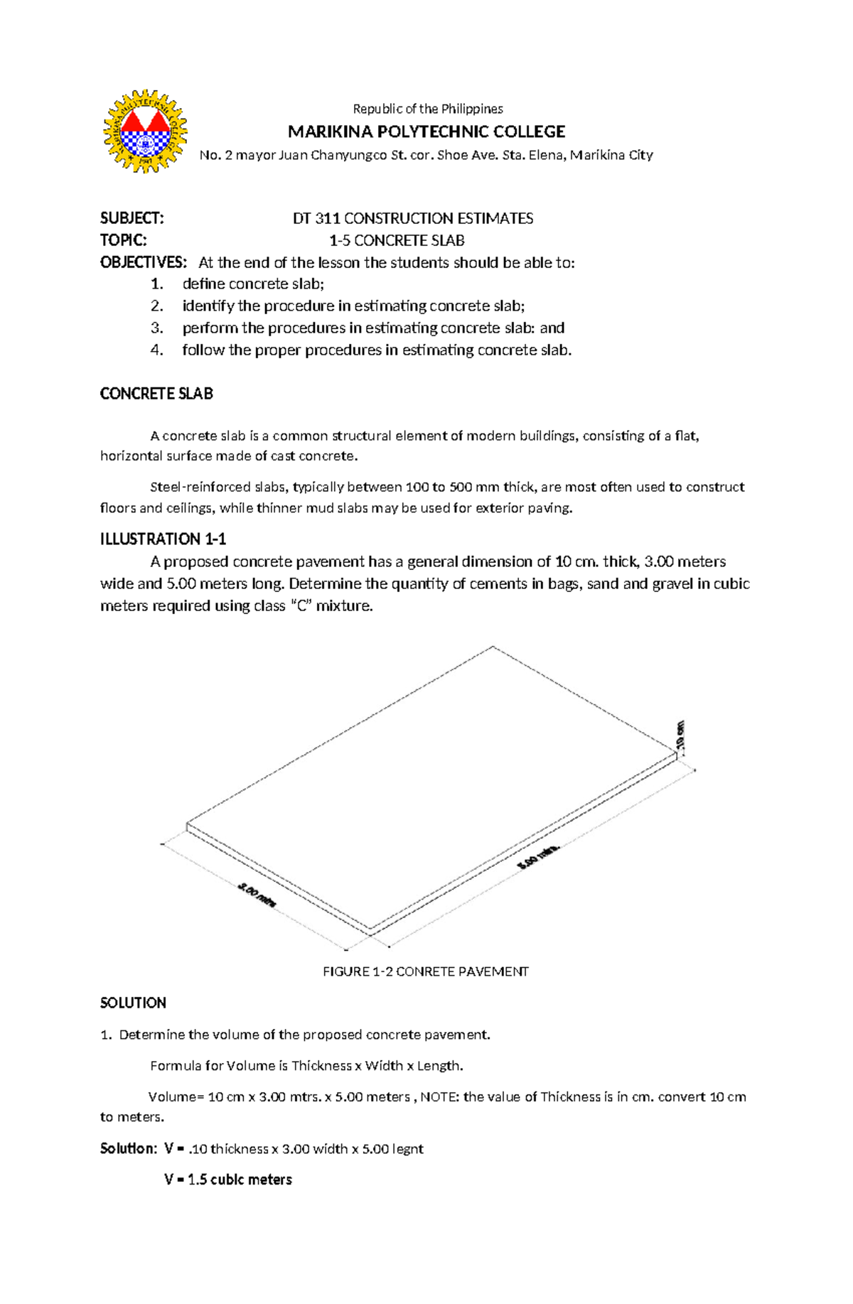 DT 311 Construction Estimates: Concrete Slab & Column Estimation ...