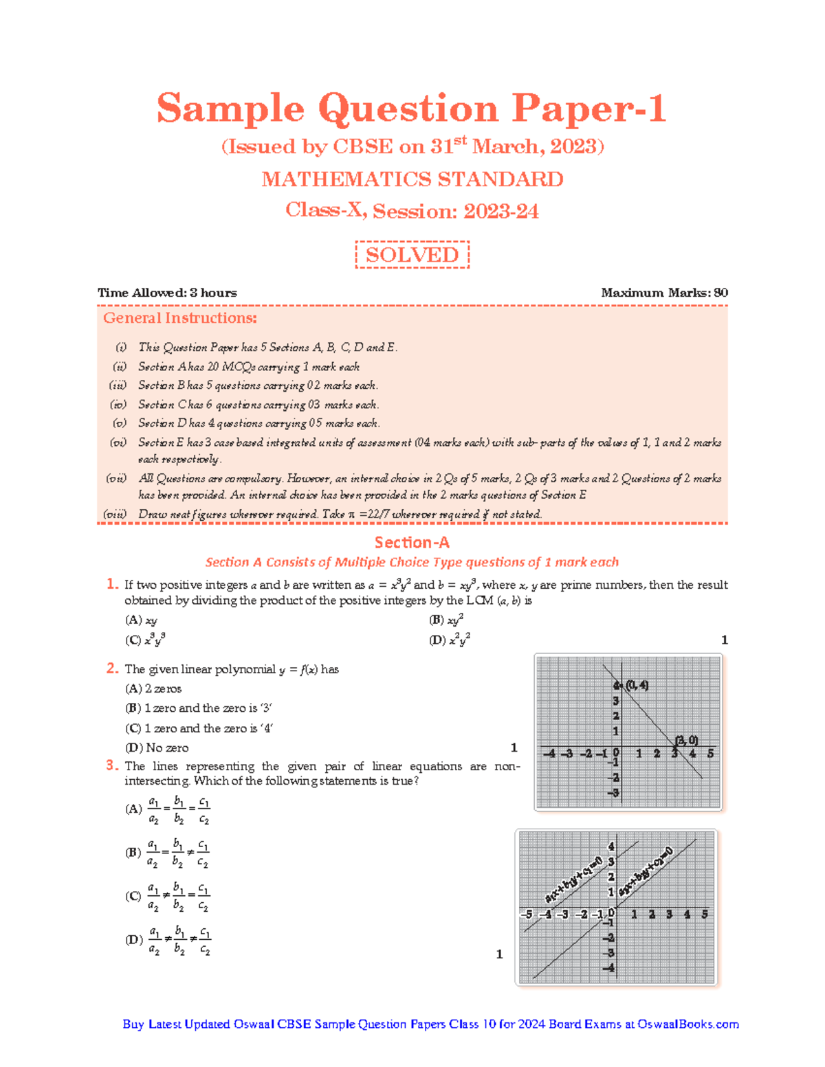 CBSE Sample Question Paper for Class 10 Mathematics Standard - Studocu