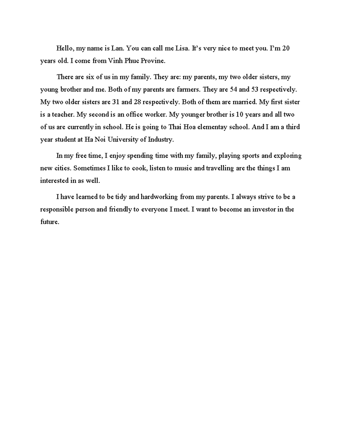 Introduce yourself - ffffffffffff - Hello, my name is Lan. You can call ...