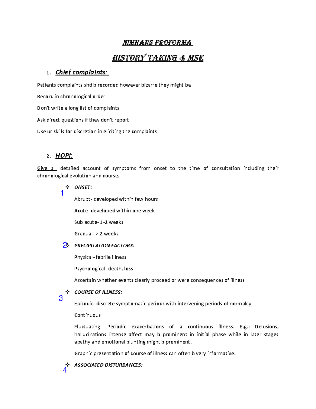 589809900 NIMHANS Case Proforma: Guidelines for History Taking & MSE ...