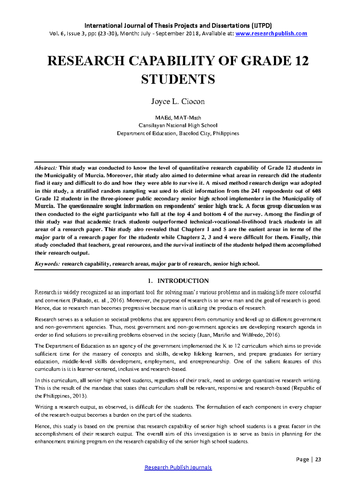 Research Capability-6175 - Vol. 6, Issue 3, pp: (23-30), Month: July ...