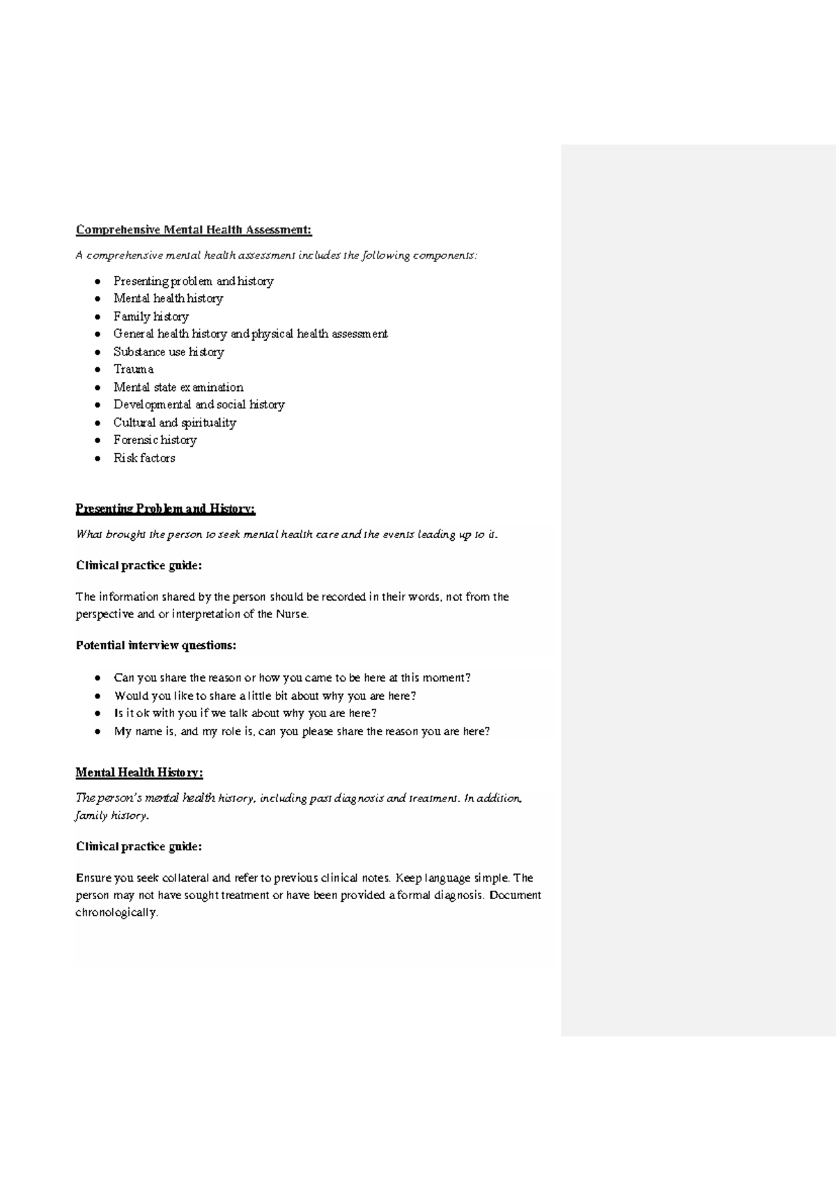 Mental Health 101: Week 2 Comprehensive Assessment Notes - Studocu