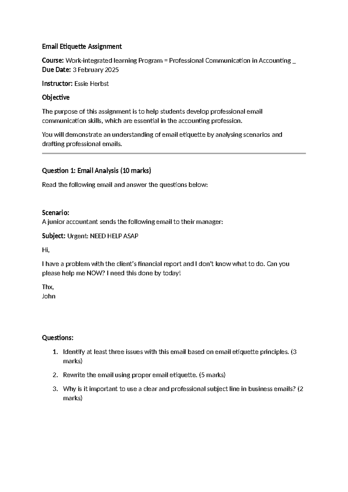 Professional Communication in Accounting: Email Etiquette Assignment ...