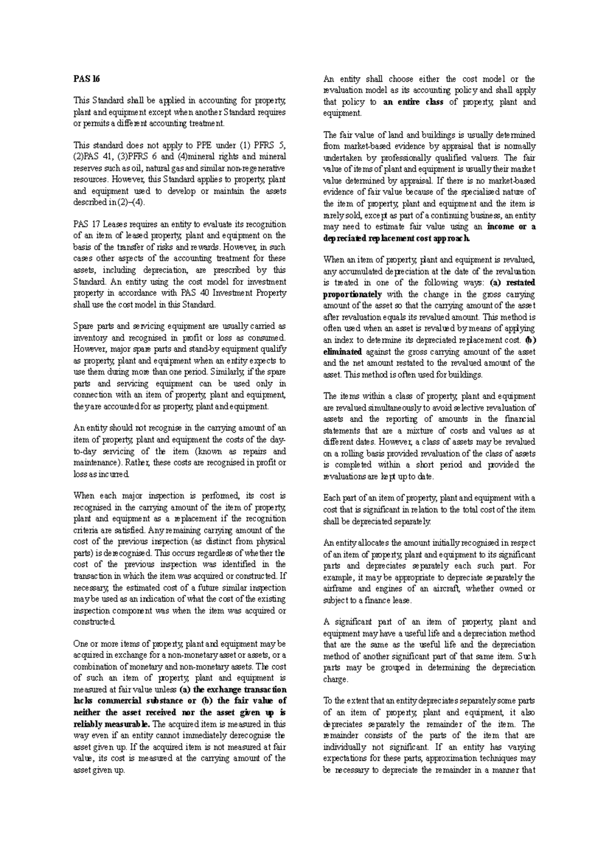 PAS 16 - SUMMARY - PAS 16 This Standard shall be applied in accounting ...