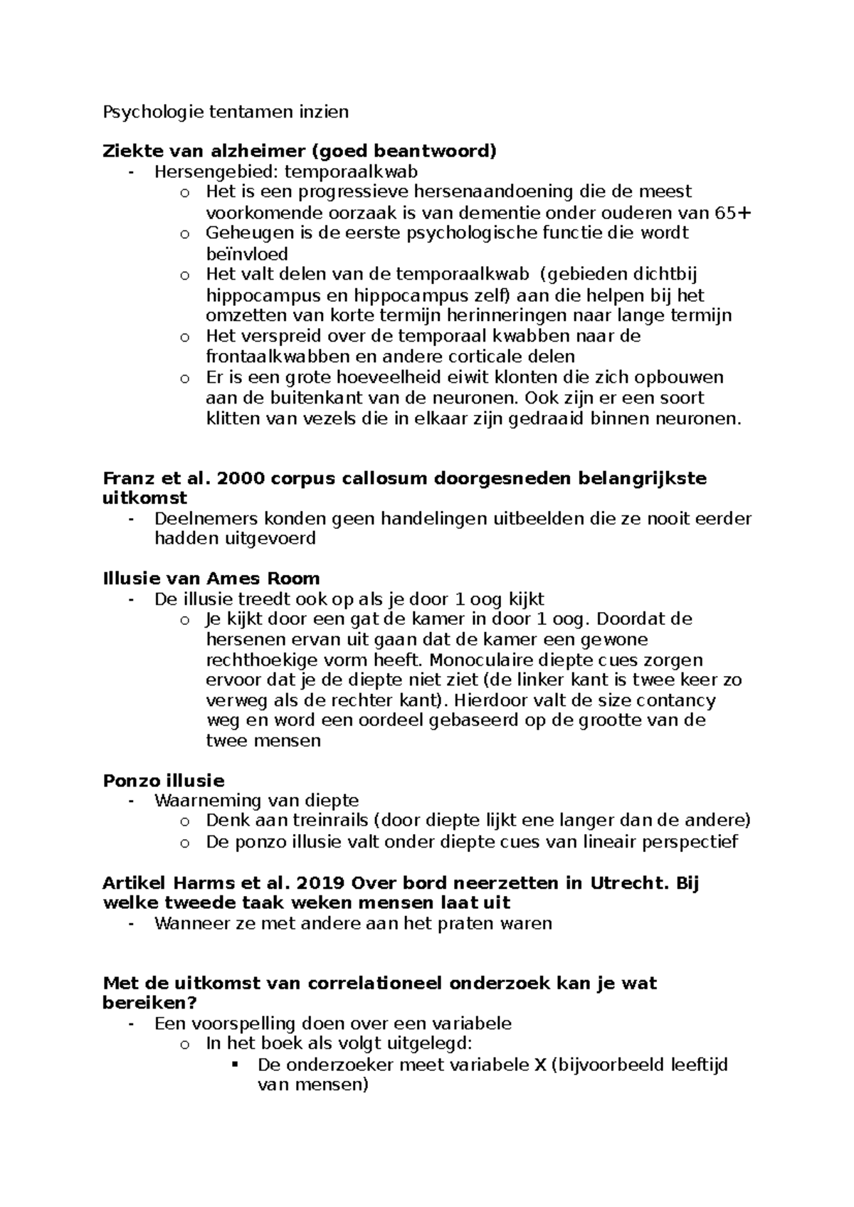 Psychologie Tentamen Inzichten: Belangrijke Concepten en Theorien ...