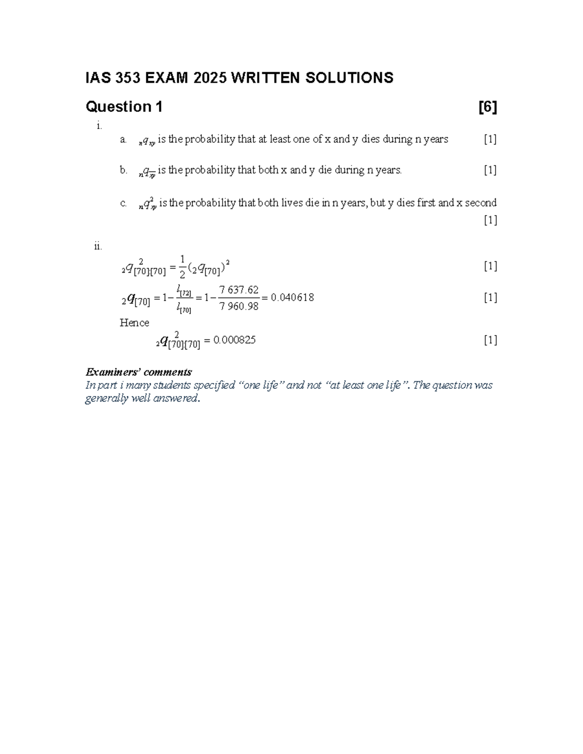 2025 IAS 353 Final Exam Written Solutions and Comments - Studocu
