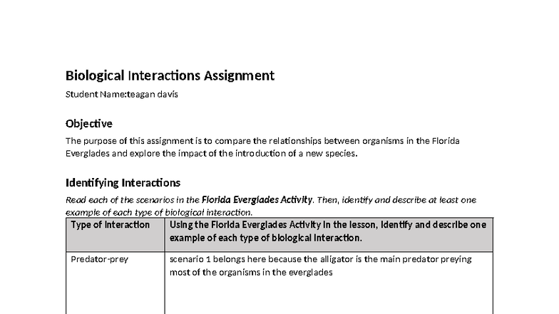 Biological Interactions Assignment: FLVS Ecosystem Analysis - Studocu