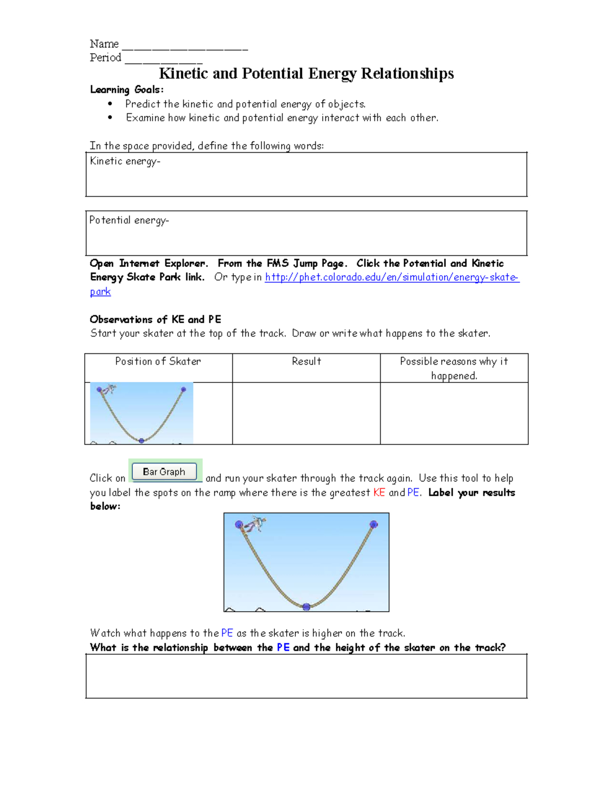 H Kinetic and Potential Energy PE and KE Simulations - Learning Goals ...