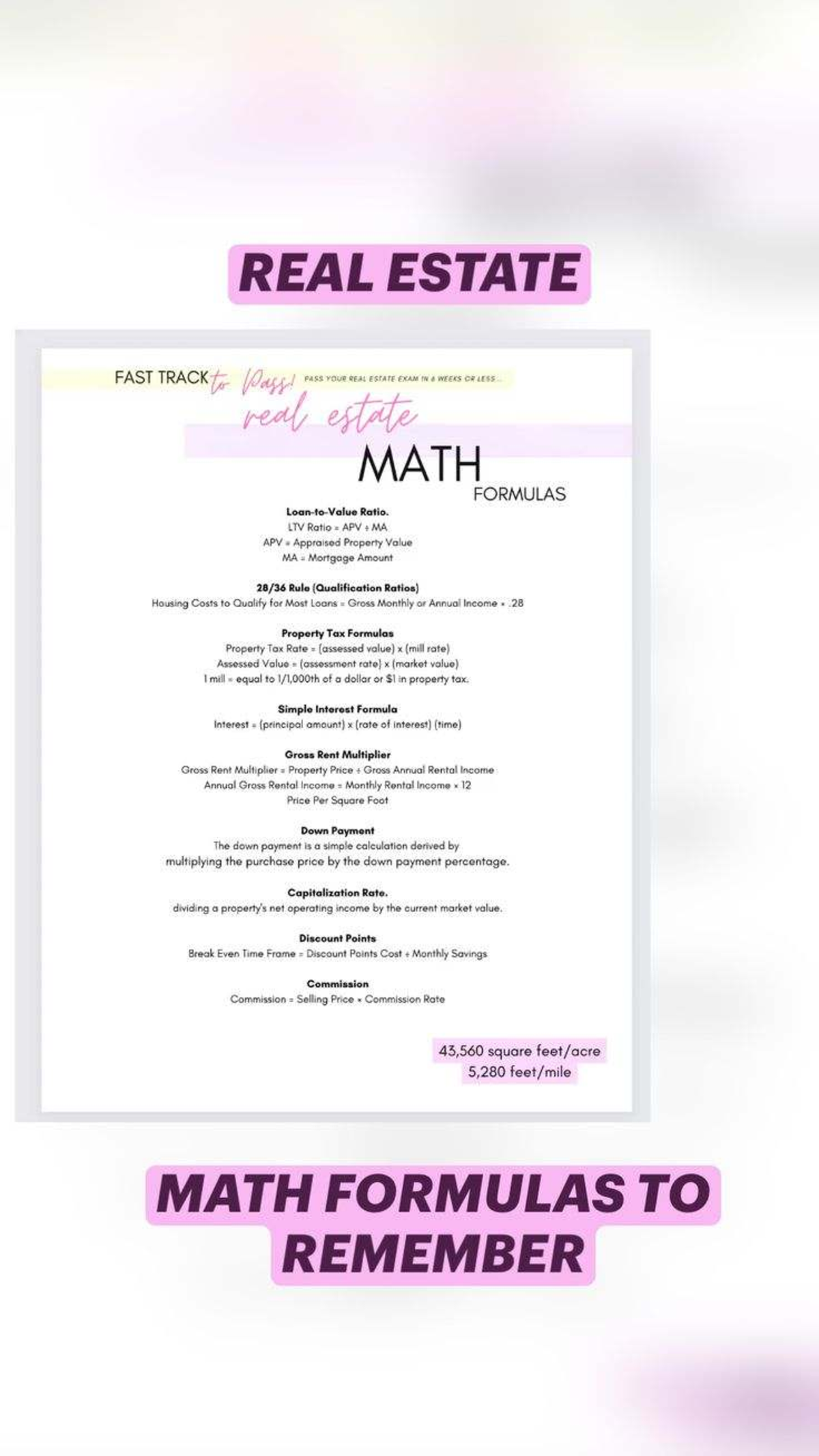 REAL ESTATE MATH FORMULAS for Exam Success in 6 Weeks - Studocu