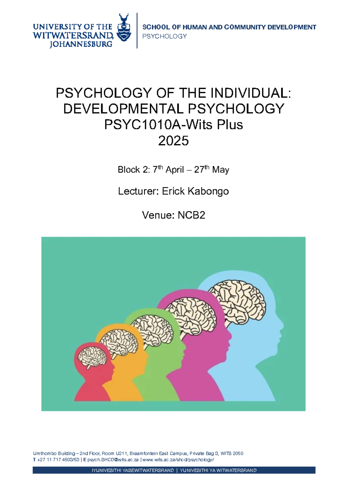 PSYC1010A Block 2: Developmental Psychology Course Outline 2025 - Studocu