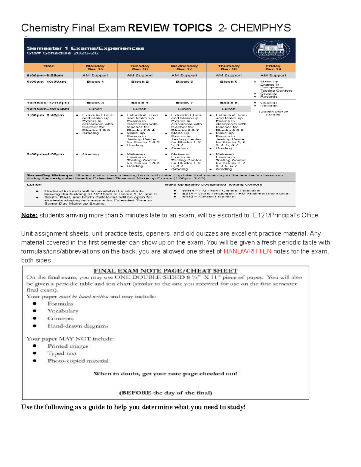 Chemistry Final Exam Review Topics CHEMPHYS S1 2025 - Studocu