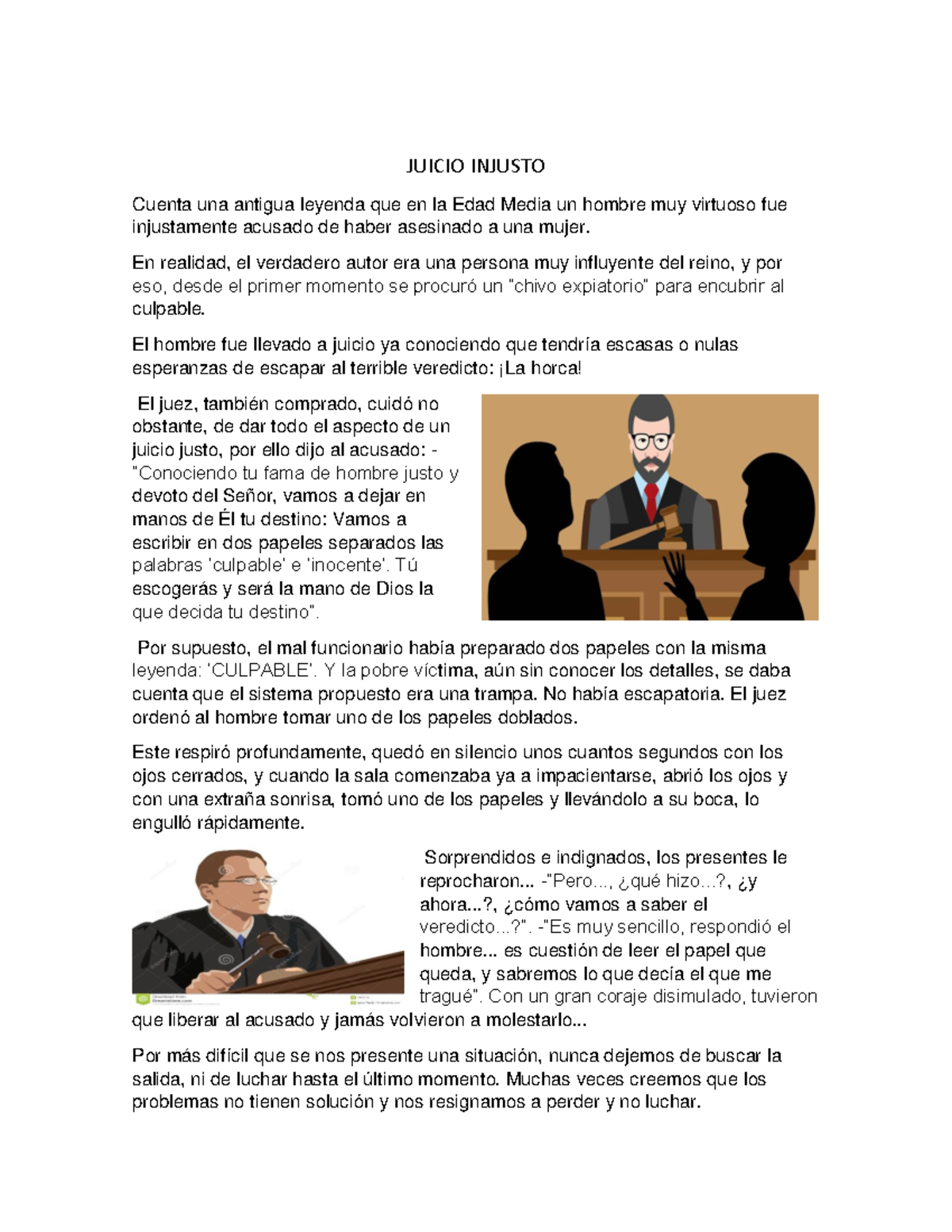 Juez Injusto: Comprensión Lectora y Reflexiones sobre la Leyenda - Studocu