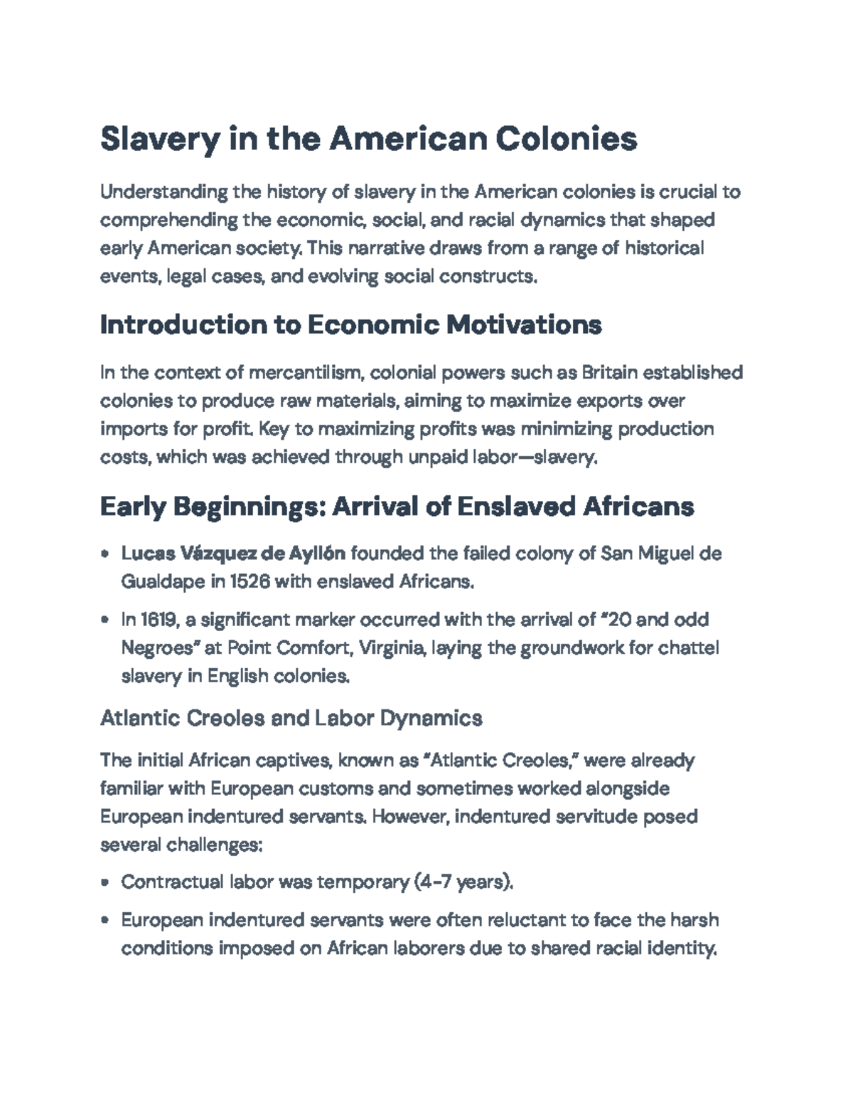 Slavery in the American Colonies: Economic, Social, and Legal ...
