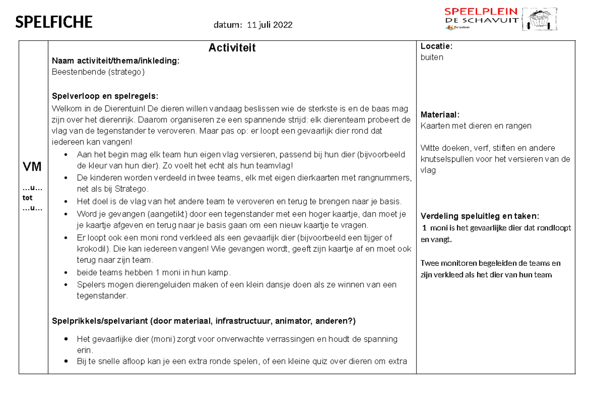 SPELFICHE: Week 2 Stratego Activiteit en Spelregels - Studocu