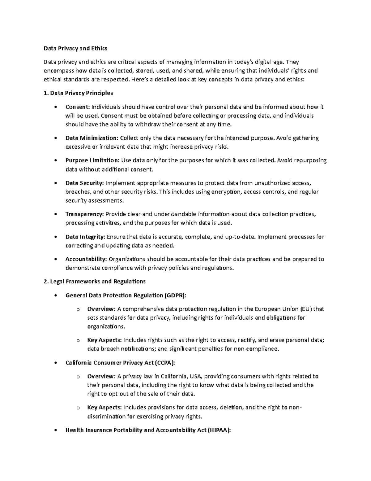 Data Privacy and Ethics: Key Principles and Legal Frameworks (4 ...