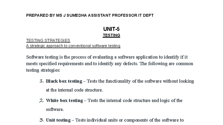 IT 101: Comprehensive Guide to Software Testing Strategies - Studocu